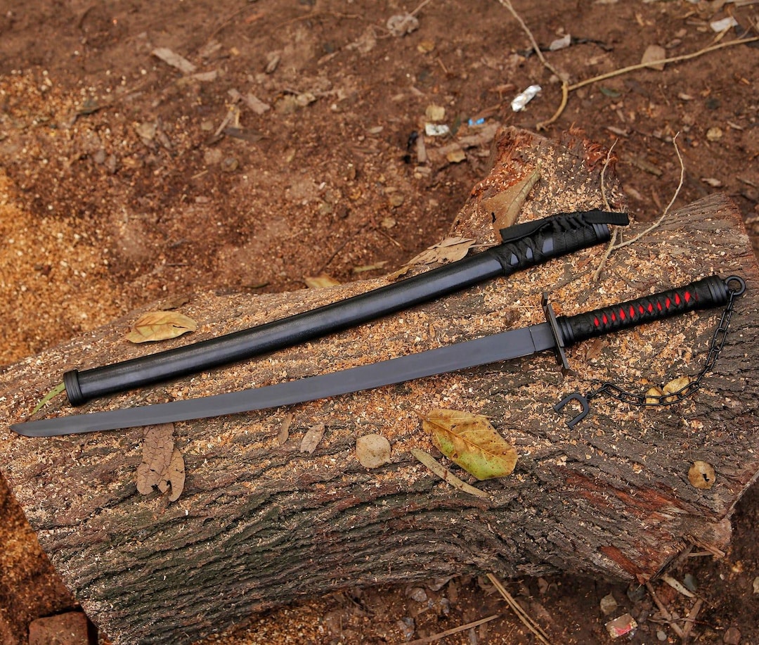 Handcrafted Black Ninja Sword With Red Accent Handle | Samurai Katana ...