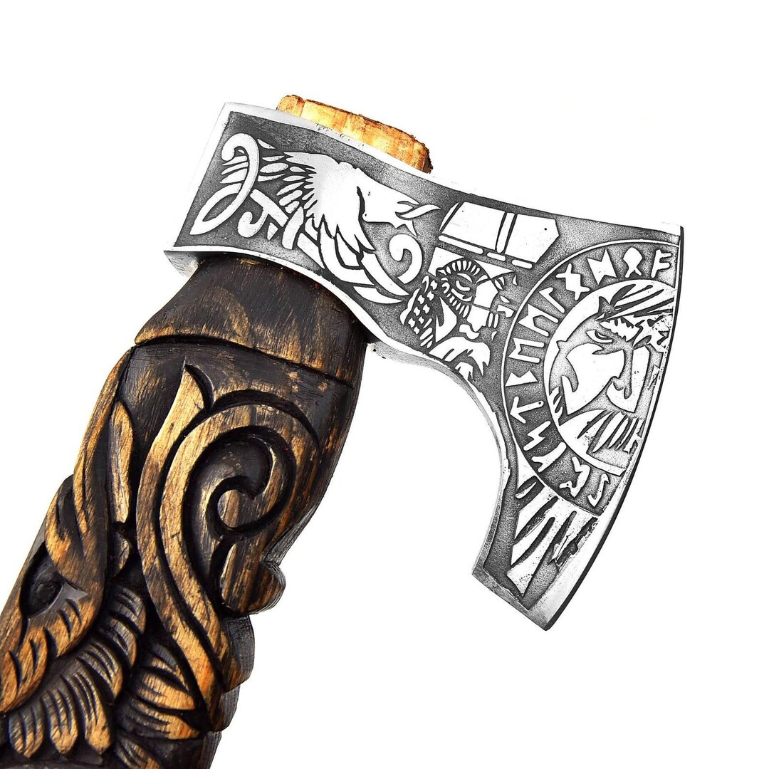 Handmade Viking Axe – Engraved Medieval Axe – Odin & Raven Design ...