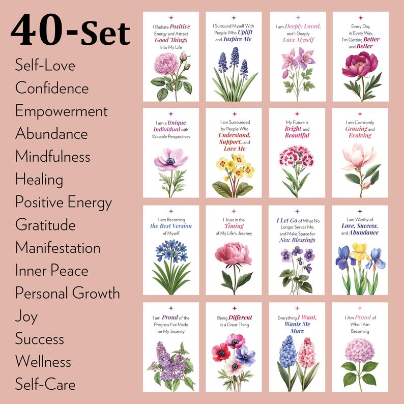 Printable Flower Affirmation Cards, Self Care, Self Love, Encouragement ...