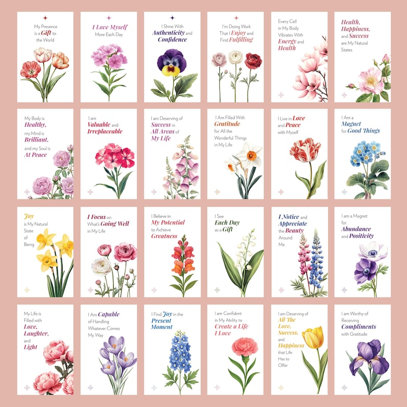 Printable Flower Affirmation Cards, Self Care, Self Love, Encouragement ...