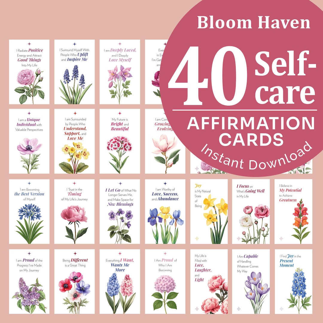 Printable Flower Affirmation Cards, Self Care, Self Love, Encouragement ...