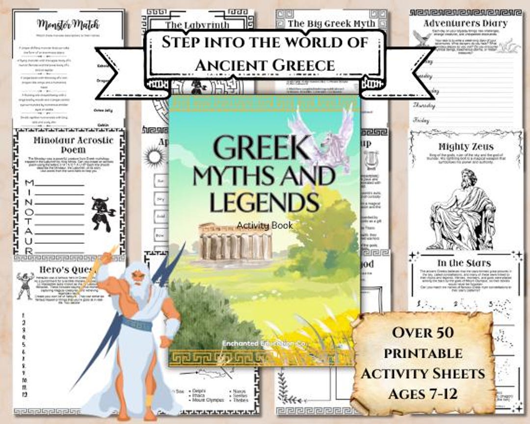 Greek Myths Activity Book Printable Worksheets Homeschool Resource Home ...