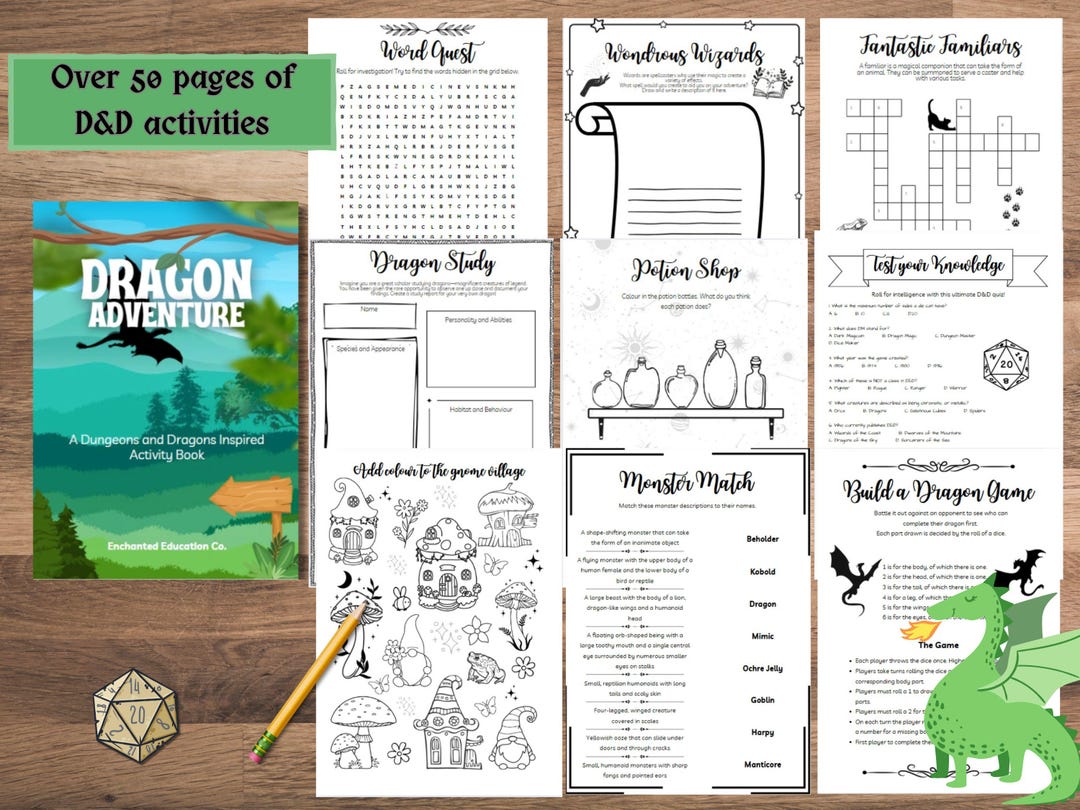 Dungeon and Dragons Printable Activity Book, Fantasy Worksheets, School ...