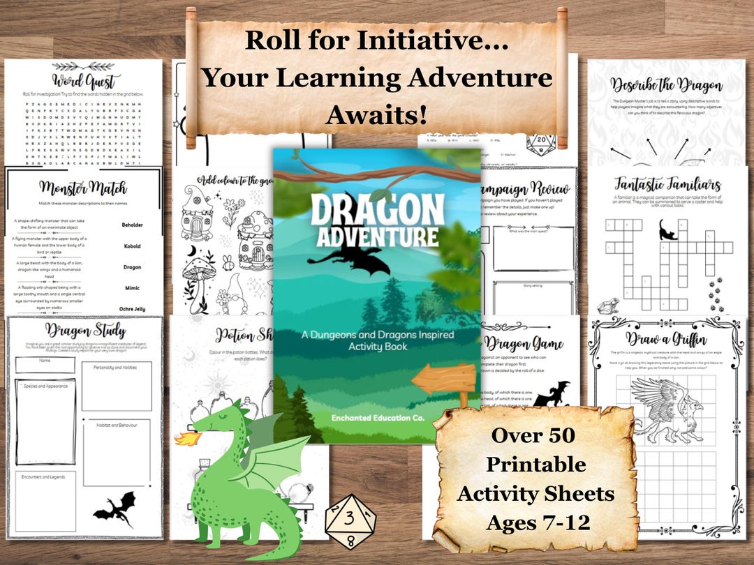 Dungeon and Dragons Printable Unit Study Fantasy Worksheets School ...