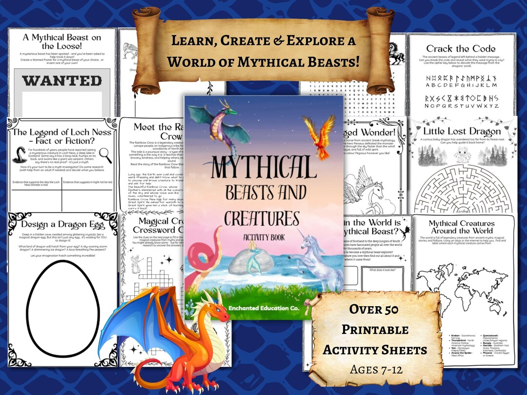 Mythical Beasts Homeschool Printables Myths and Legends Activity Book ...