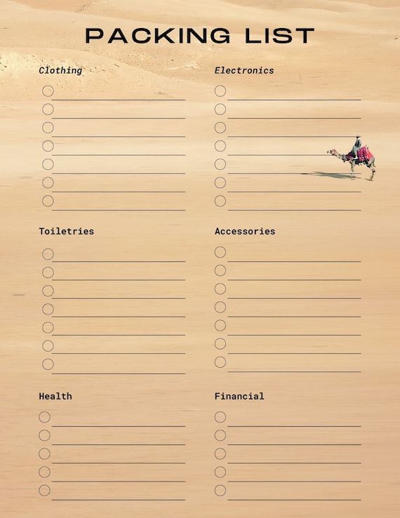 Blank Packing Checklist