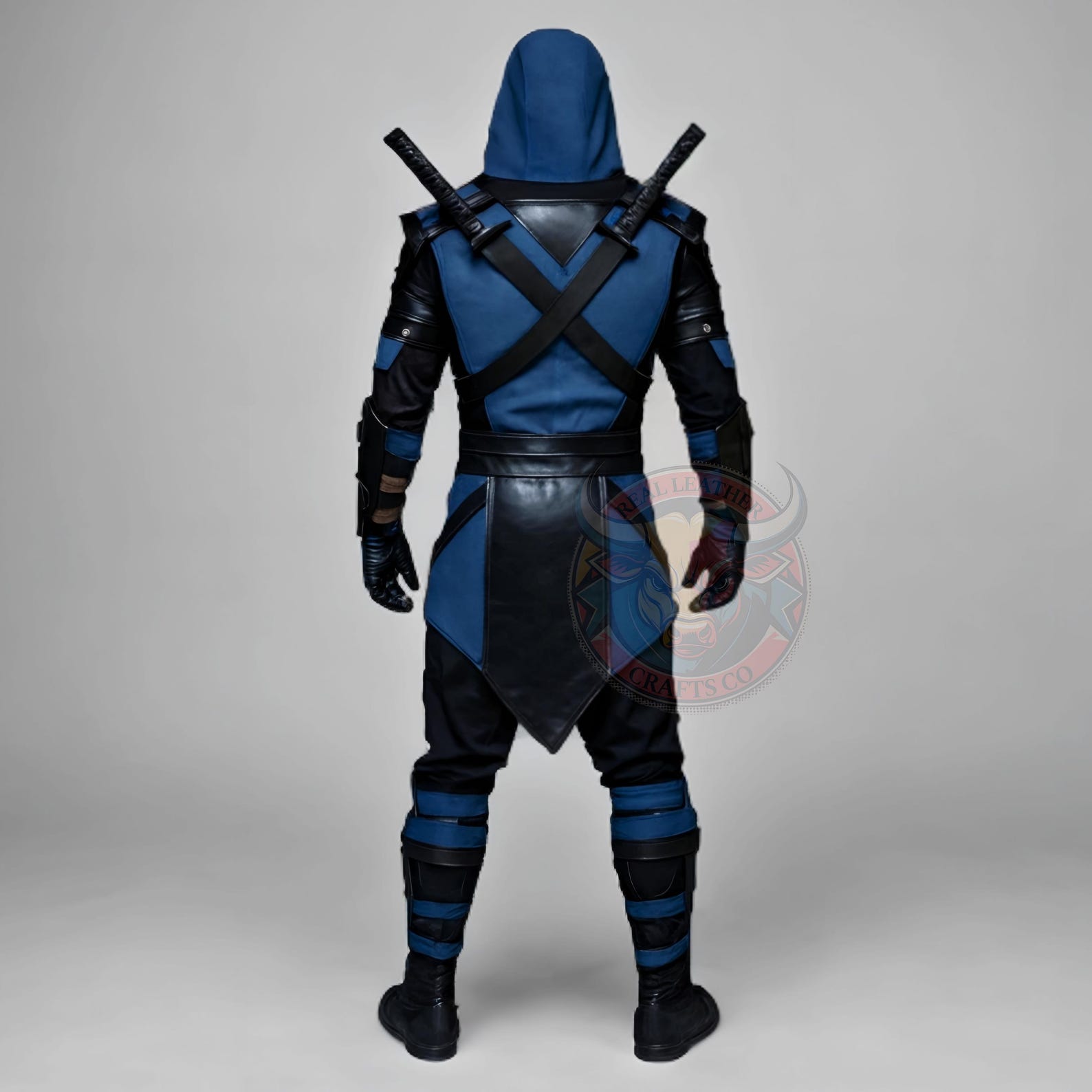 Men Blue Ninja Warrior Costume Leather Armor Cosplay Outfit Hooded ...