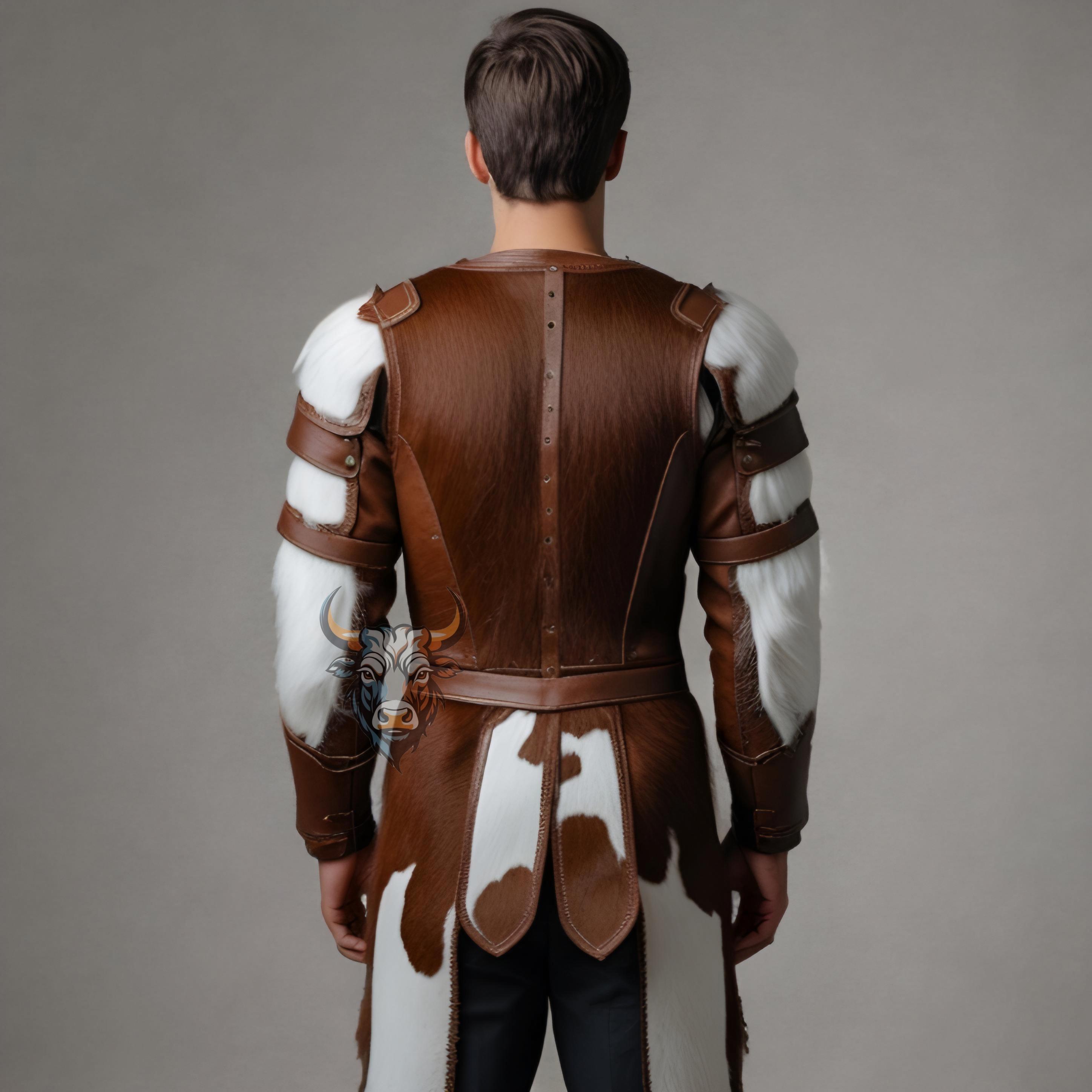 LARP Warrior Costume for Men's | Genuine Cowhide Hair on Leather Armor ...