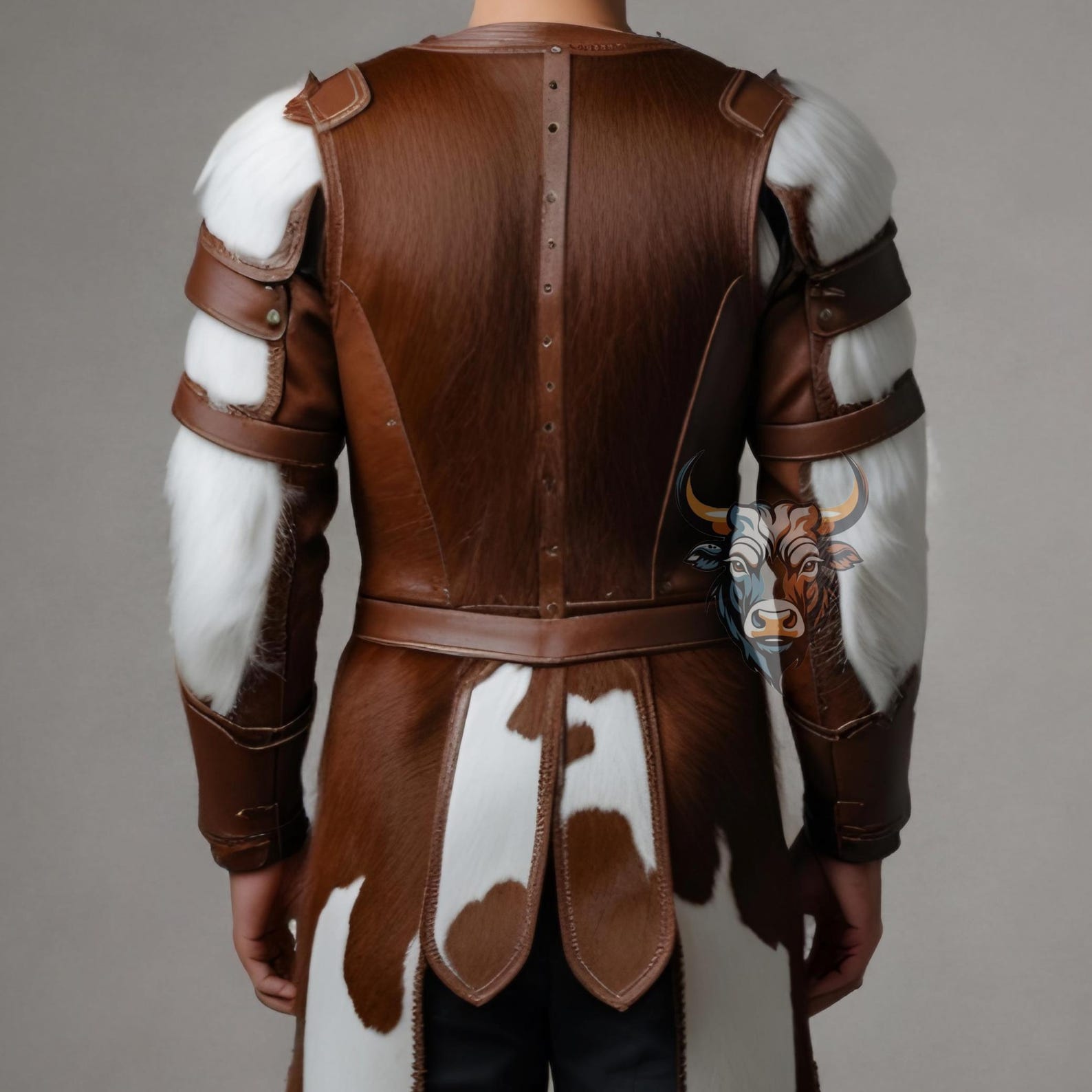 LARP Warrior Costume for Men's | Genuine Cowhide Hair on Leather Armor ...