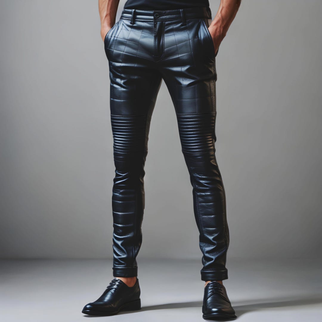 Men's Quilted Black Leather Pants | Slim Fit Moto Trousers | Gothic ...