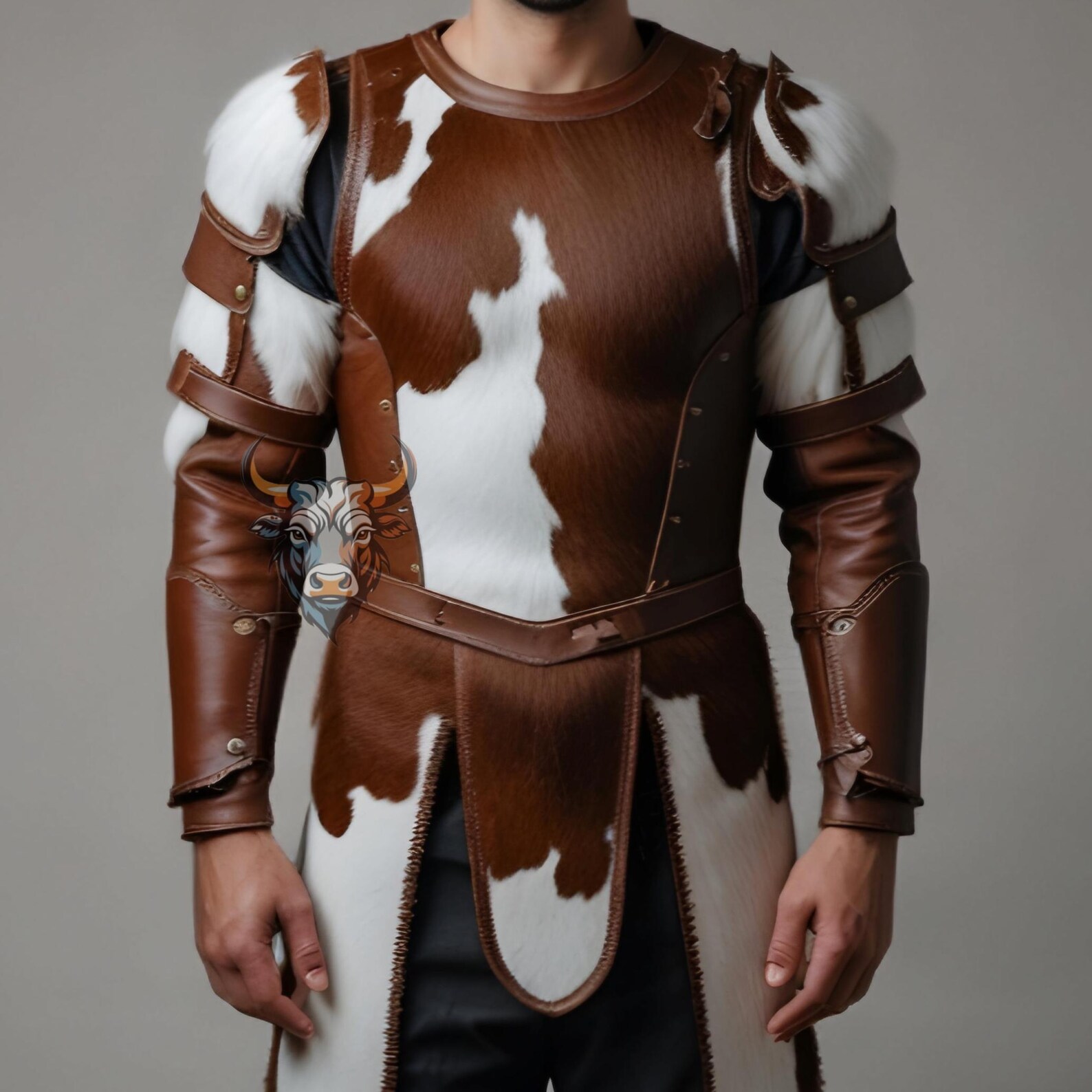 LARP Warrior Costume for Men's | Genuine Cowhide Hair on Leather Armor ...