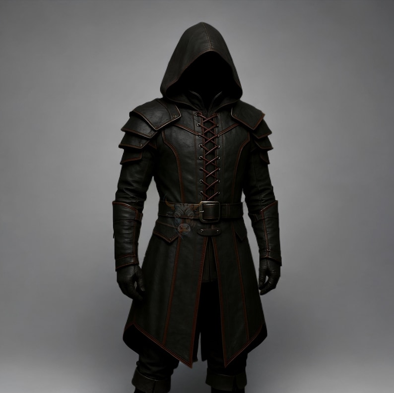 Men’s Assassin Leather Coat | Handmade Medieval Hooded Jacket | Gothic ...