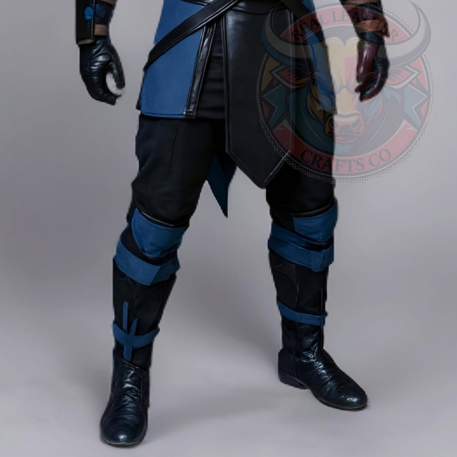 Men Blue Ninja Warrior Costume Leather Armor Cosplay Outfit Hooded ...