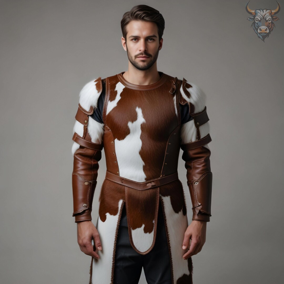 LARP Warrior Costume for Men's | Genuine Cowhide Hair on Leather Armor ...
