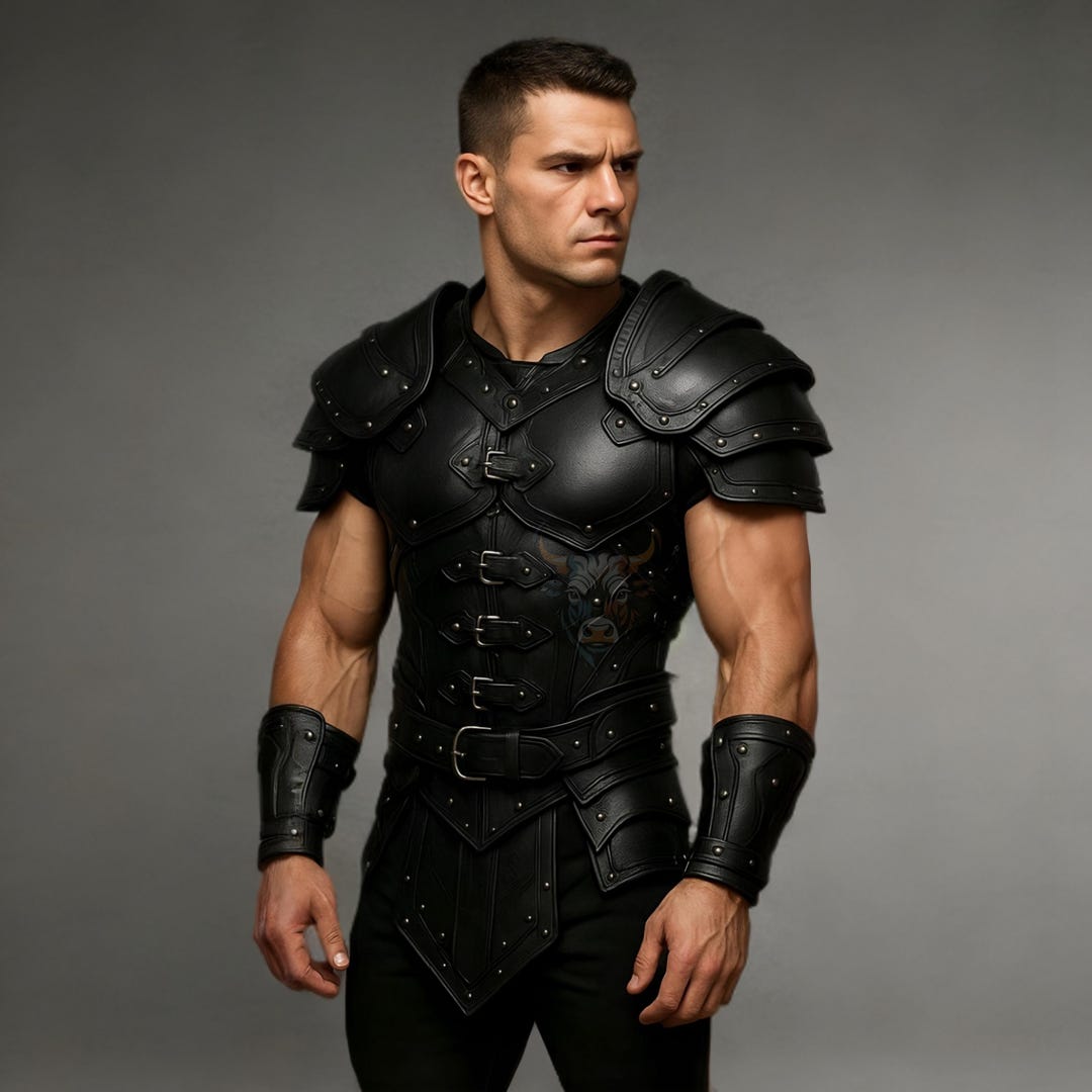 Genuine Leather Chest Armor With Pauldron | Rustic Cowhide Fringe Skirt ...