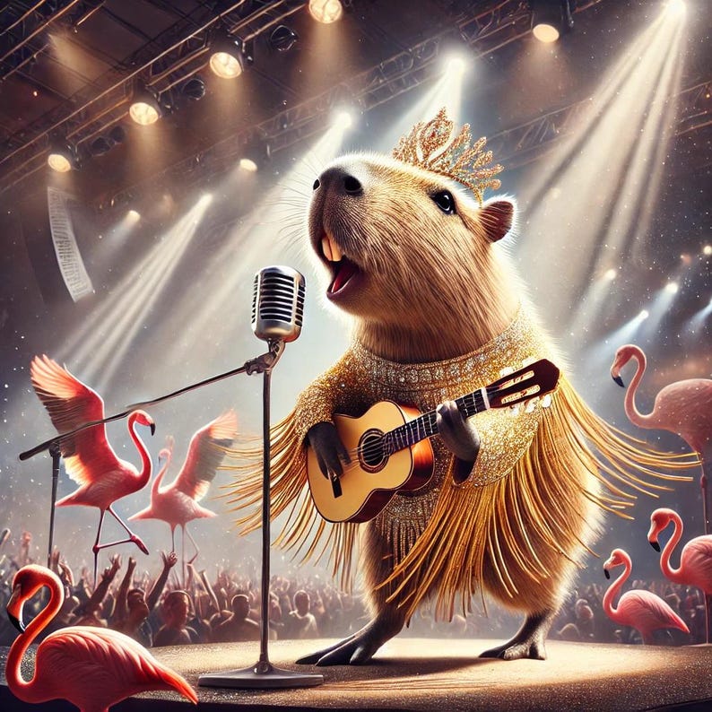 Capybara Rockstar Digital Art | Whimsical Animal Concert Print ...