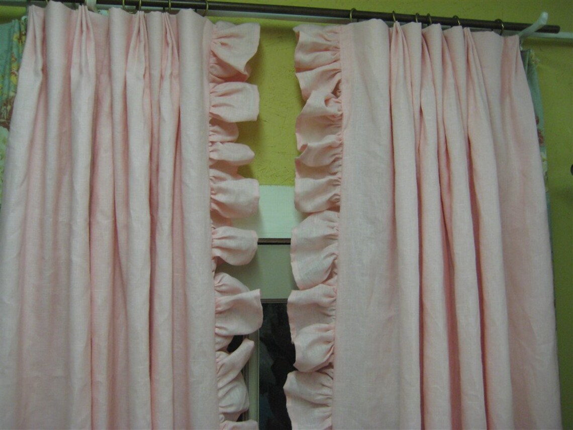 MADE TO Order-3 Hemmed Ruffle Linen Drapery Panels-one - Etsy
