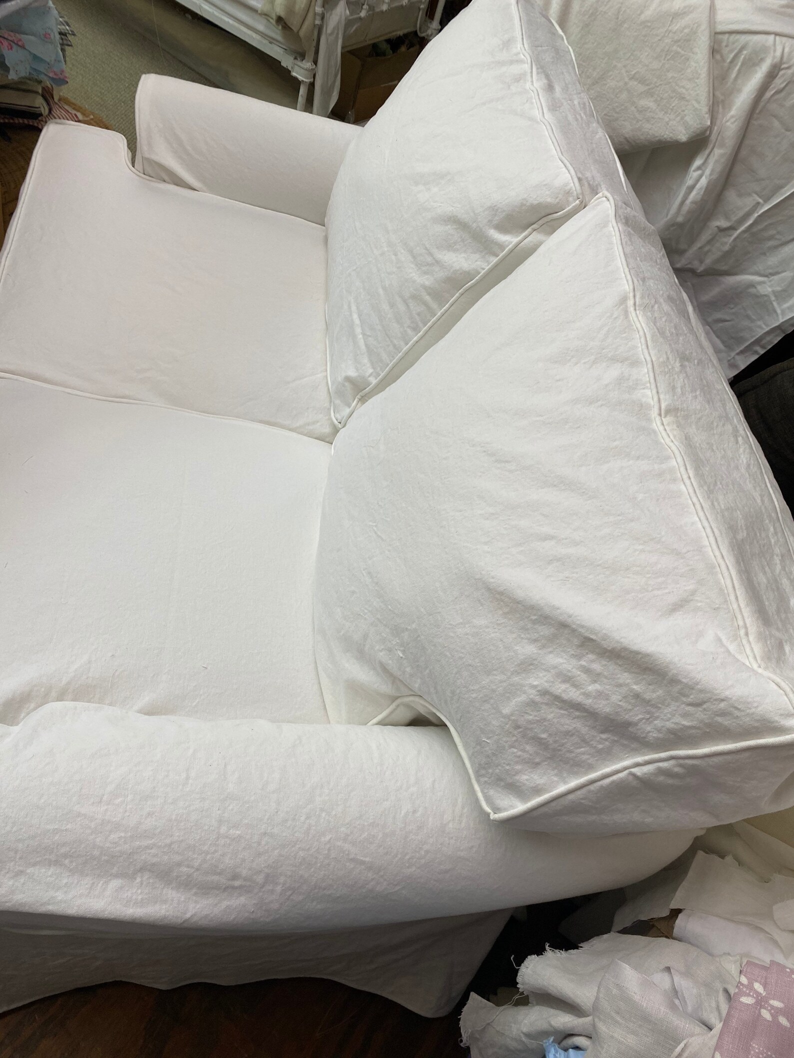 Sofa Slipcovers-white Washed Cotton Canvas Fitted Slipcovers-local ONLY ...