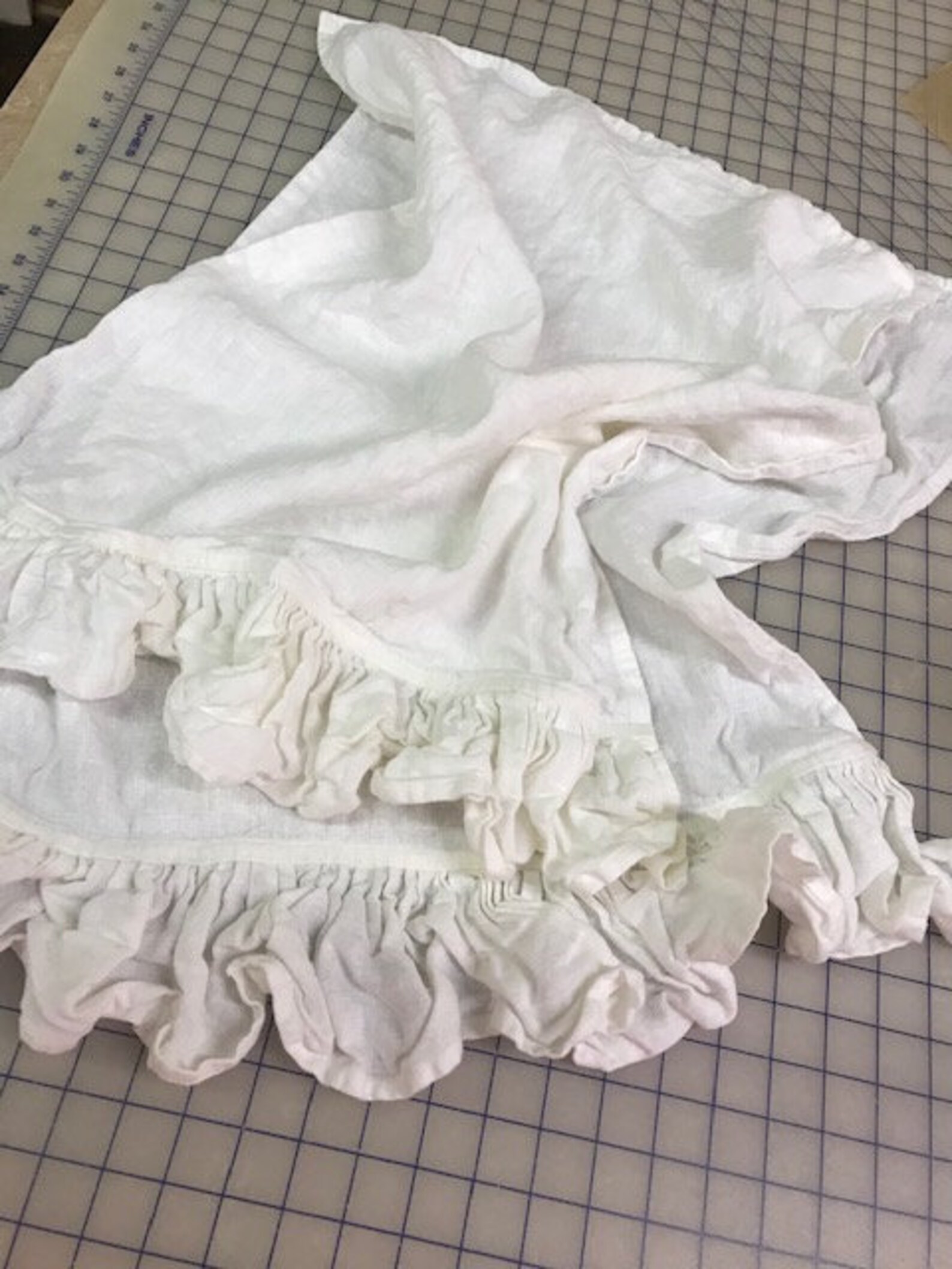 Pair of Ruffled Tea Towels-vintage White Washed Linen-two Long - Etsy