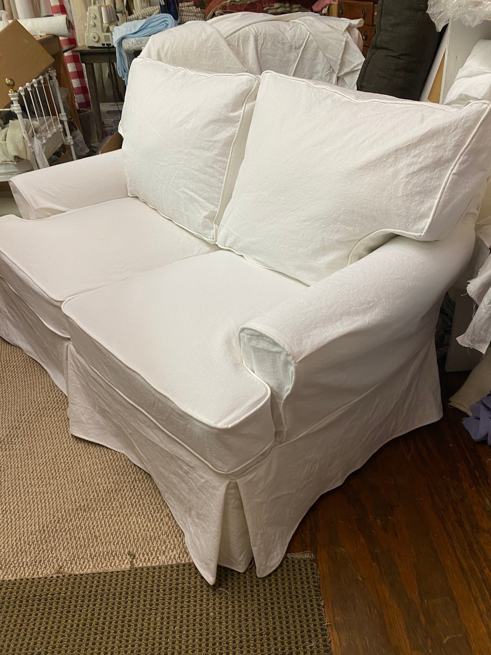 Sofa Slipcovers-white Washed Cotton Canvas Fitted Slipcovers-local ONLY ...