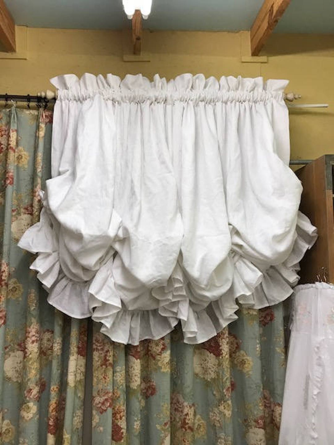 White Linen Ruffled Balloon Shade Window Treatment-ruffled Balloon ...