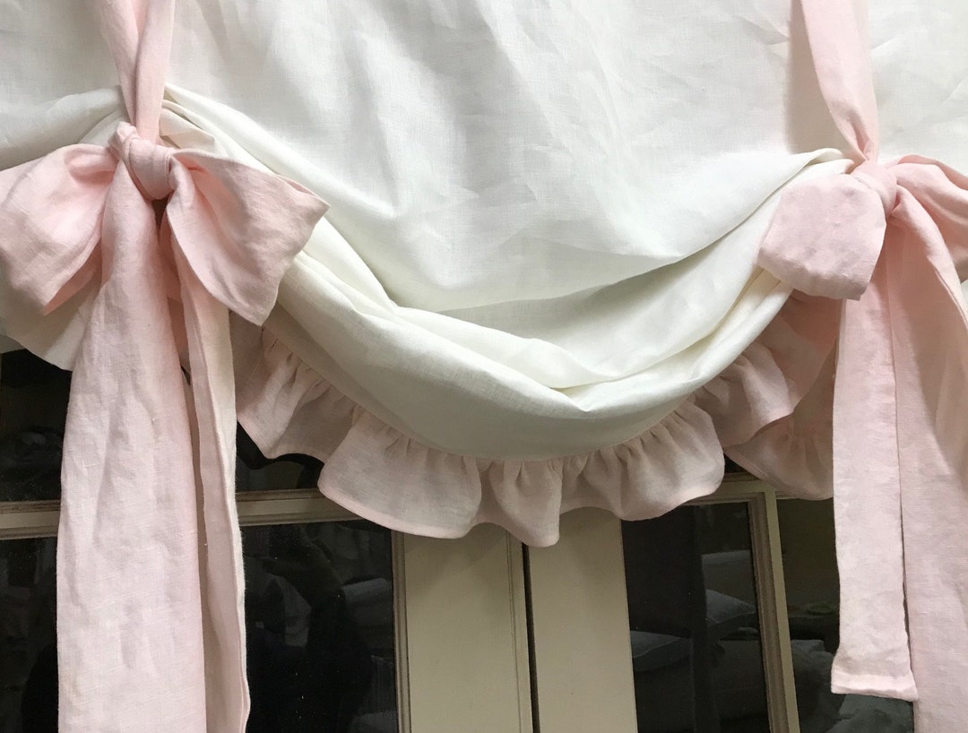 Custom Linen Tie up Functional Window Shade With Ruffled Hem-vintage ...