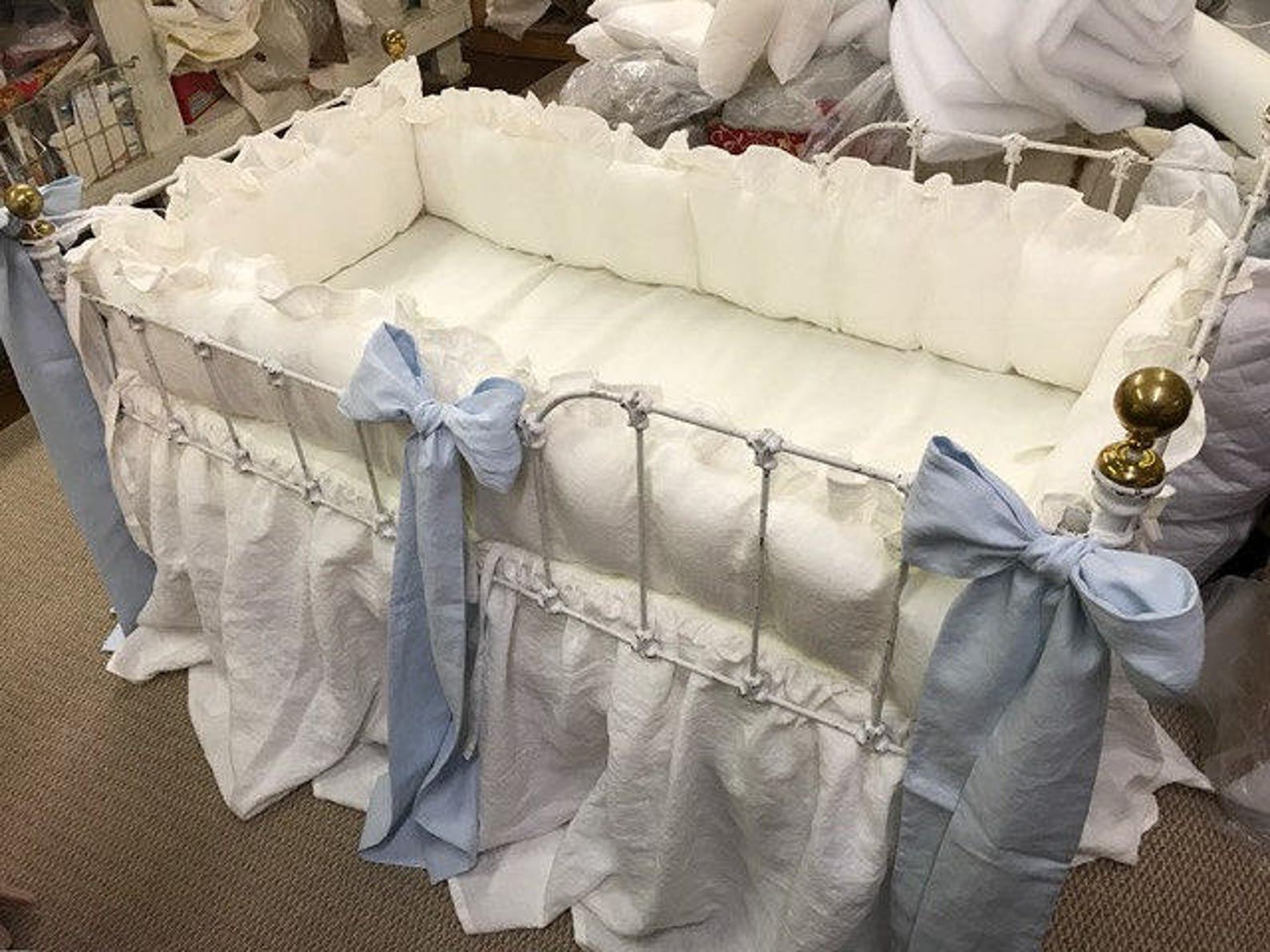 3 Crib Bow Separates and Ruffled Crib Pillow With Removable - Etsy