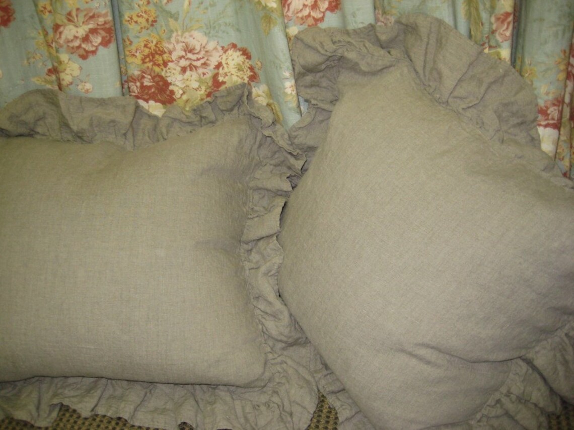 Made to Order-washed Natural Flax Linen Ruffled Euro - Etsy