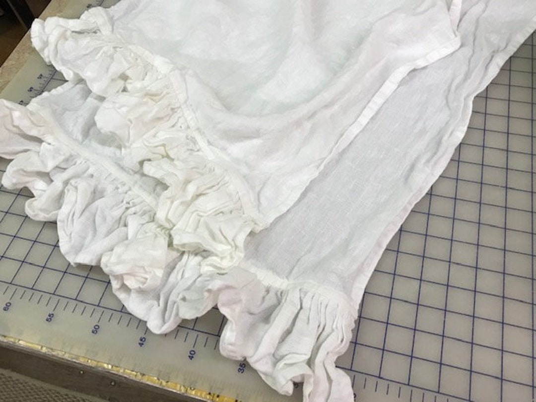 Pair of Ruffled Tea Towels-vintage White Washed Linen-two Long Hemmed ...