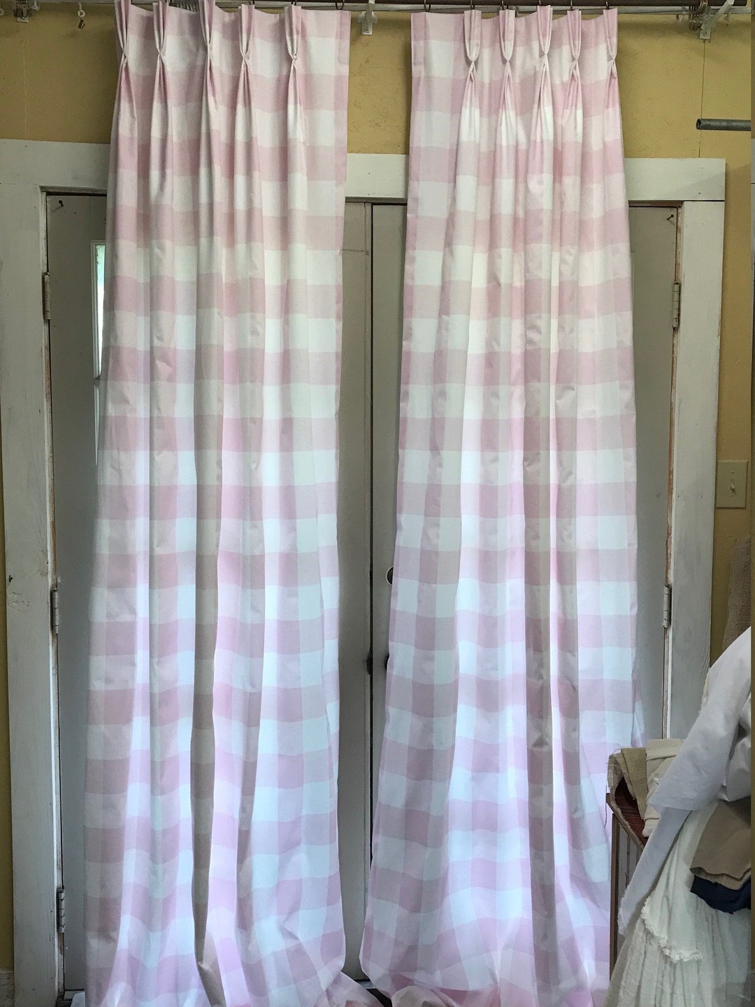 Handmade Pink Buffalo Check Curtains-standard Pinch Pleat Detail-lined ...