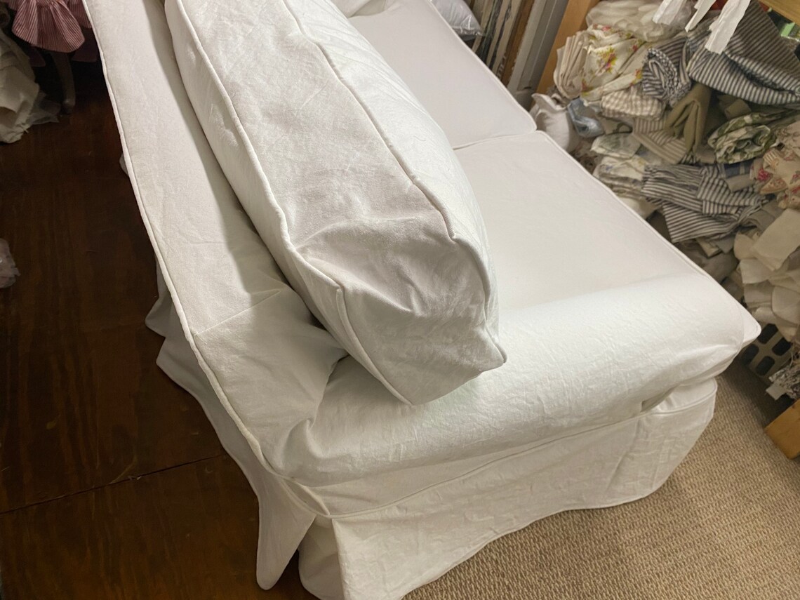 Sofa Slipcovers-white Washed Cotton Canvas Fitted Slipcovers-local ONLY ...