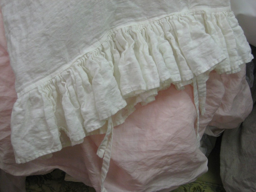 Washed Linen Ruffled Pillowcase Shams-one Pair-standard-queen-king Size ...
