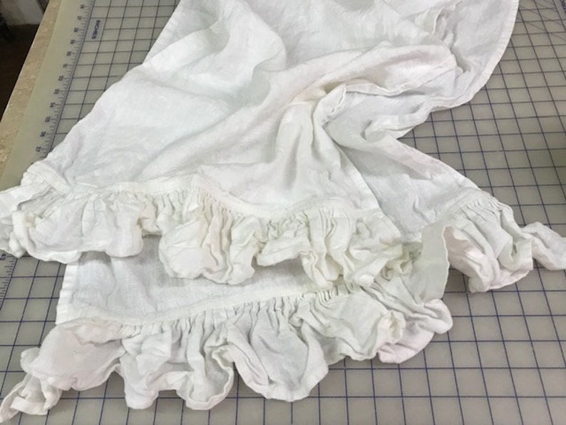 Pair of Ruffled Tea Towels-vintage White Washed Linen-two Long - Etsy