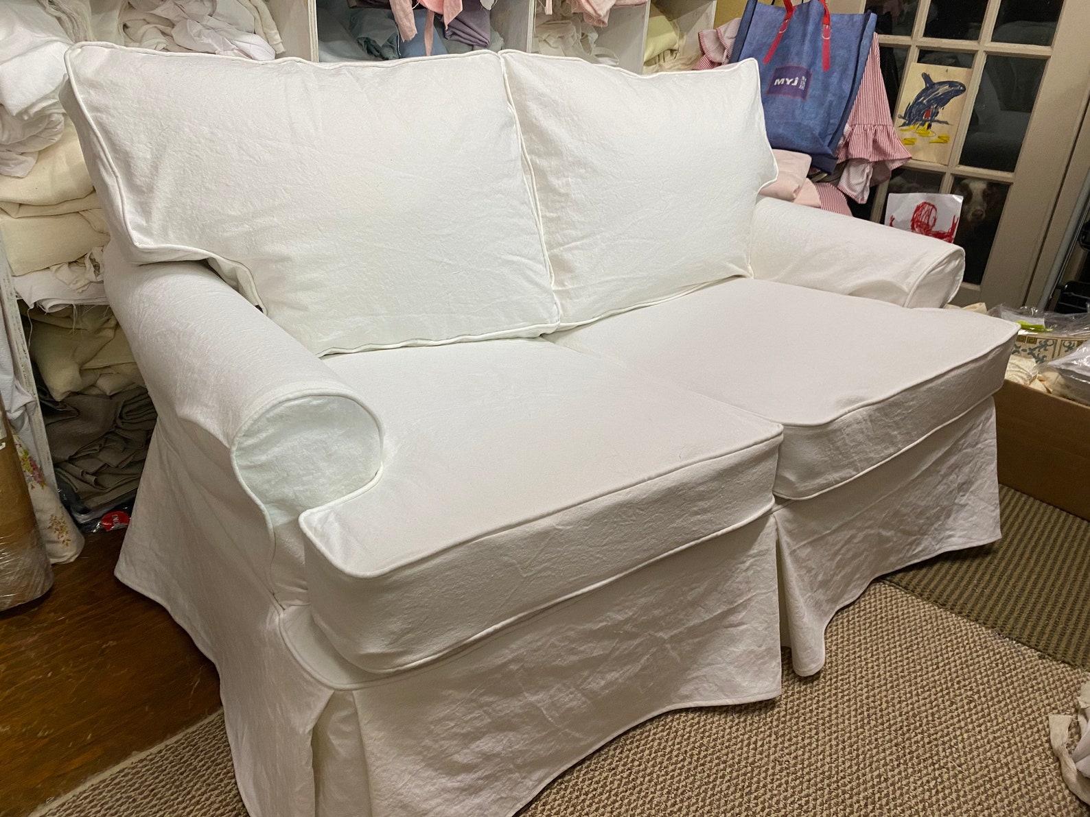 Sofa Slipcovers-white Washed Cotton Canvas Fitted Slipcovers-local ONLY ...