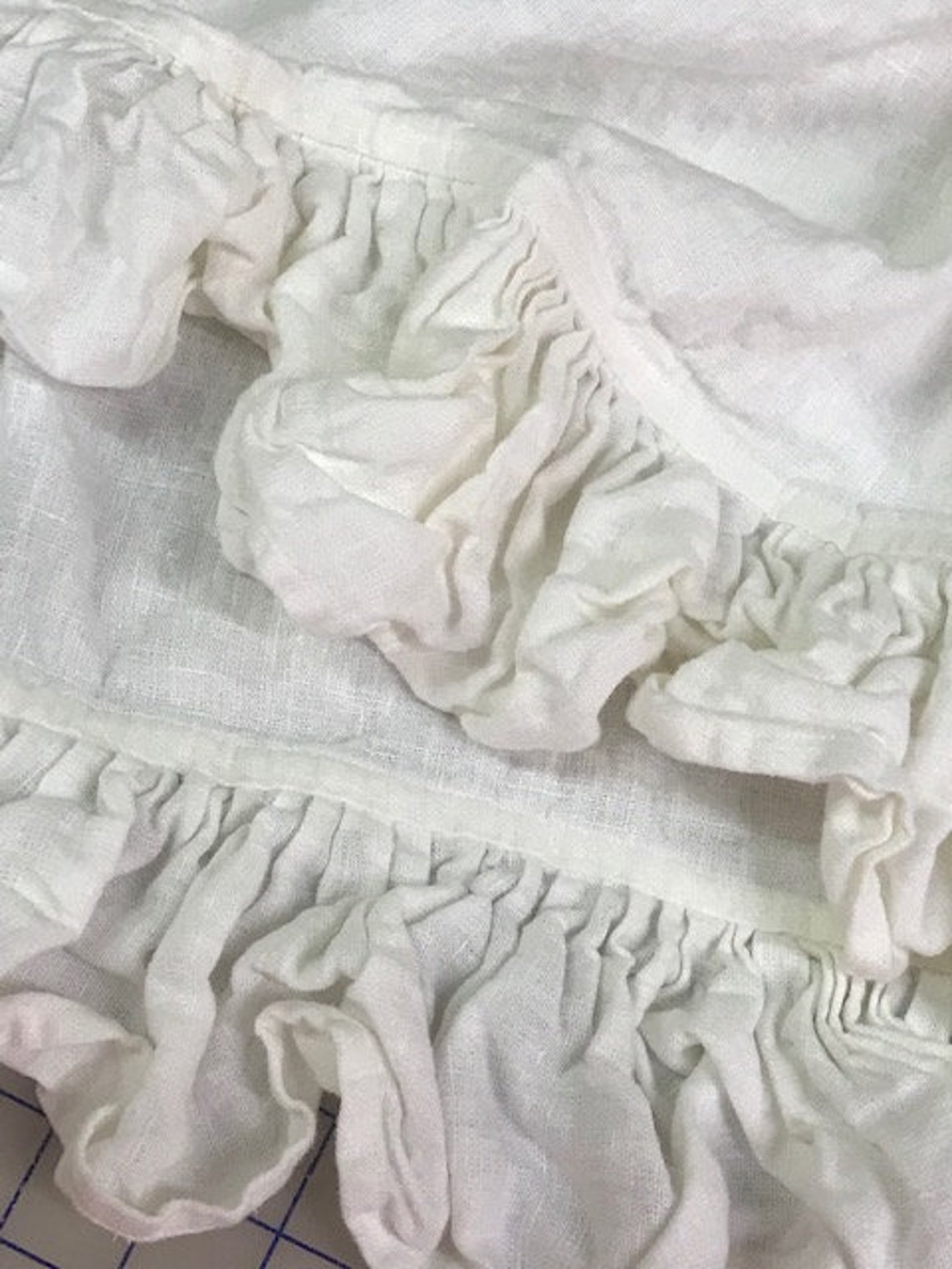 Pair of Ruffled Tea Towels-vintage White Washed Linen-two Long - Etsy