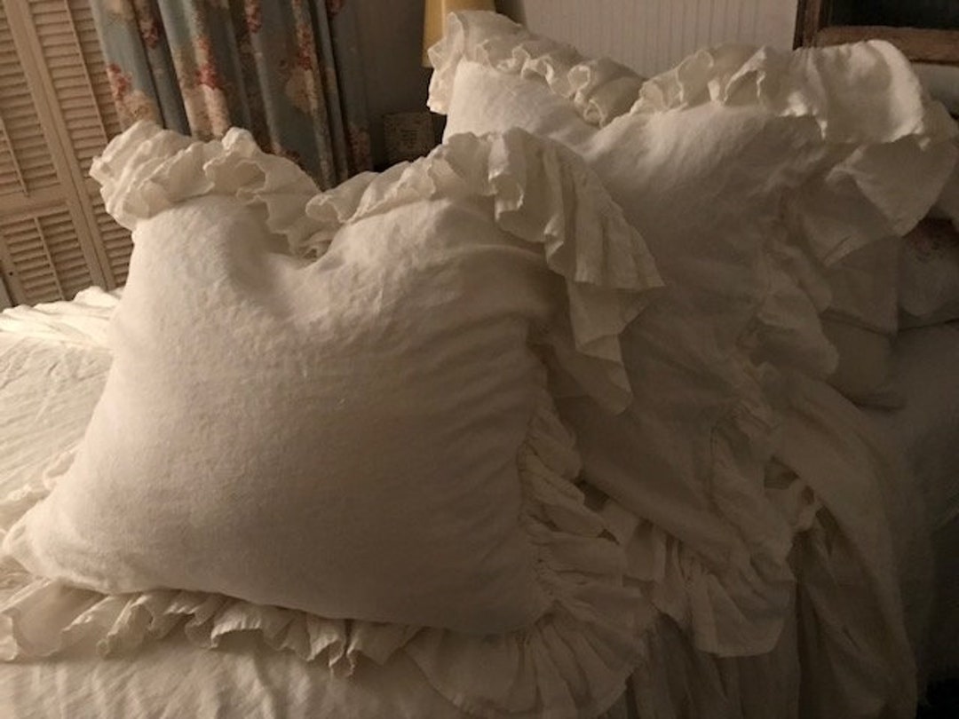 Washed Linen Euro Shams- Long Hemmed Ruffle Detail- Zip Closure ...