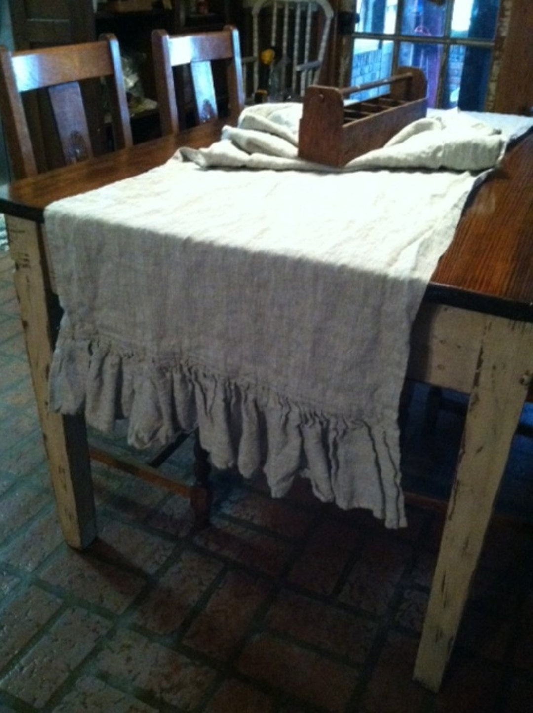 Washed Linen Ruffled Throw or Table Runner---extra Wide Table Runner ...