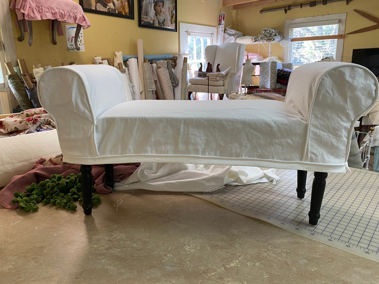Sofa Slipcovers-white Washed Cotton Canvas Fitted Slipcovers-local ONLY ...