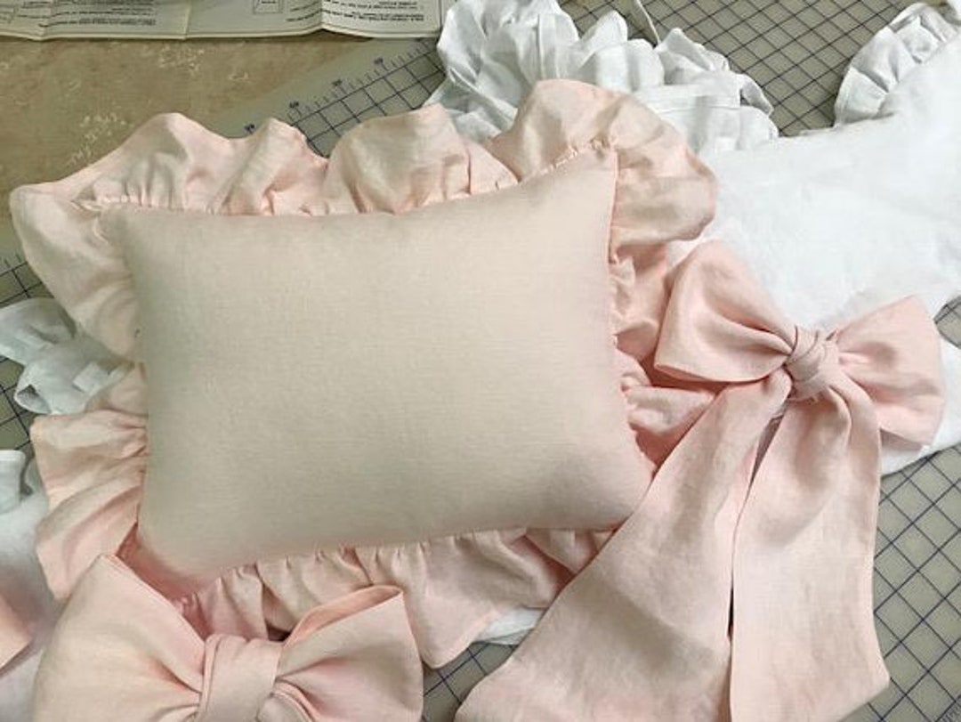 Ruffled Crib Pillow With Removable Insert and Large Crib Bows-washed ...