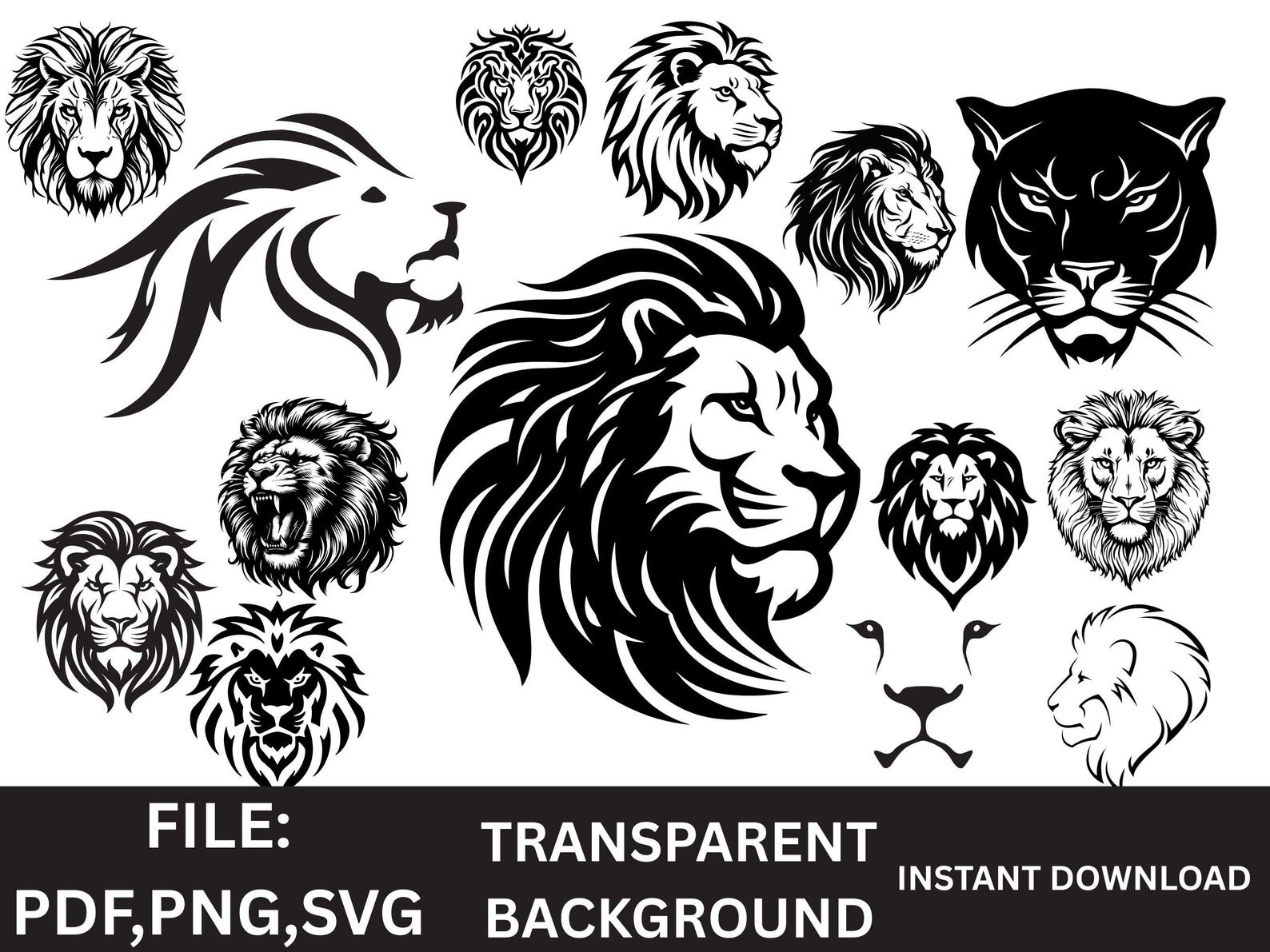 Lion Face SVG Bundle |wild Animal Cut Files |tribal Lion Head Clipart ...
