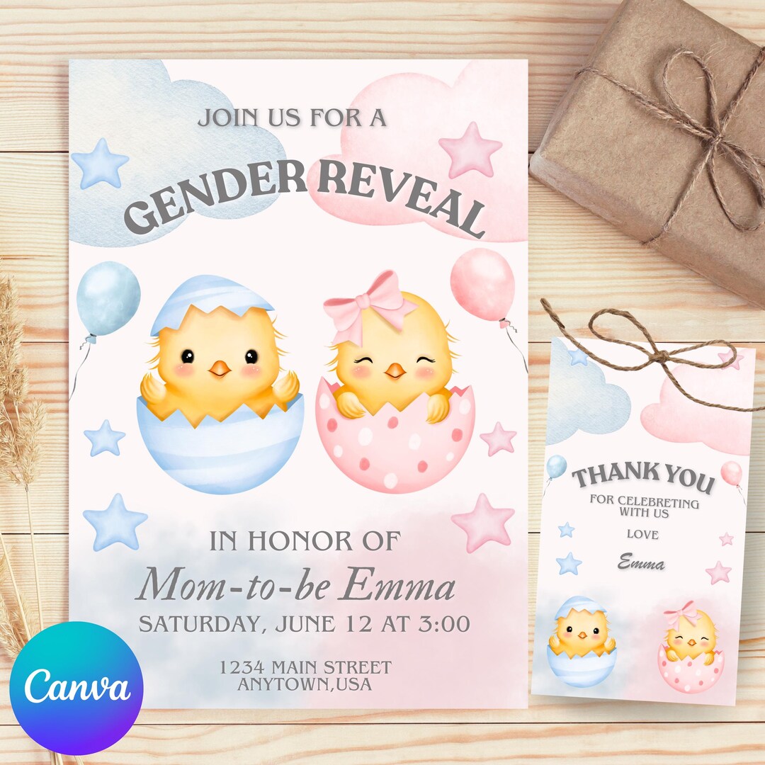 Chick Gender Reveal Invitation Template Hatching Soon Party Invite ...