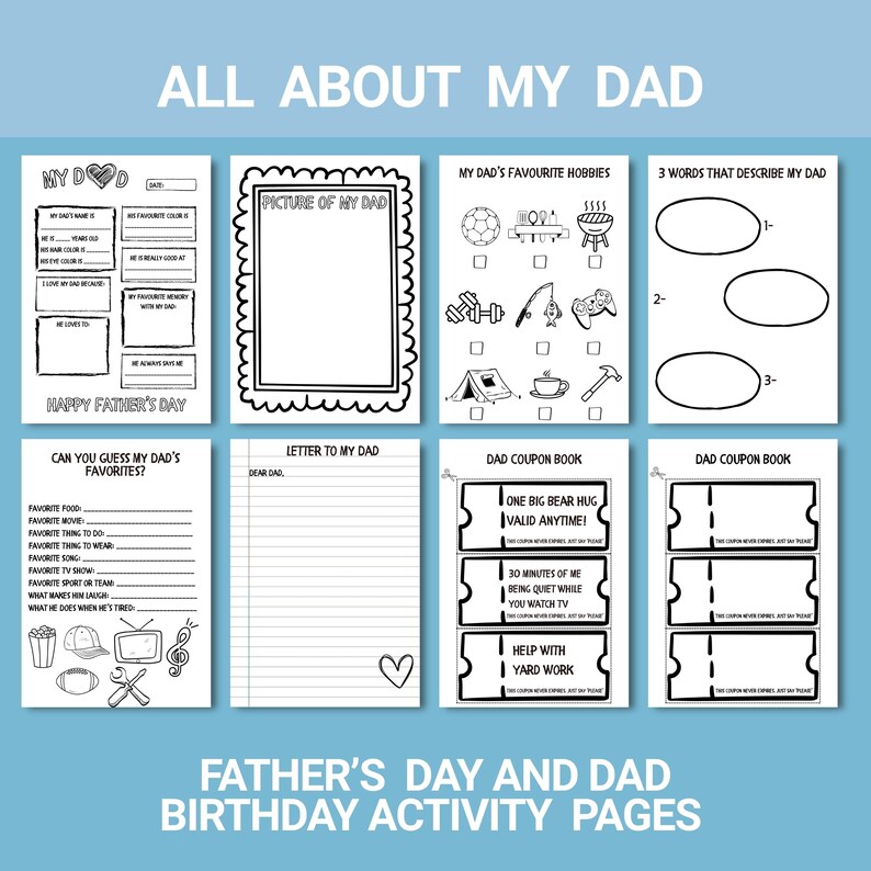 All About My Dad Printable, Father's Day Activity for Kids, Dad ...