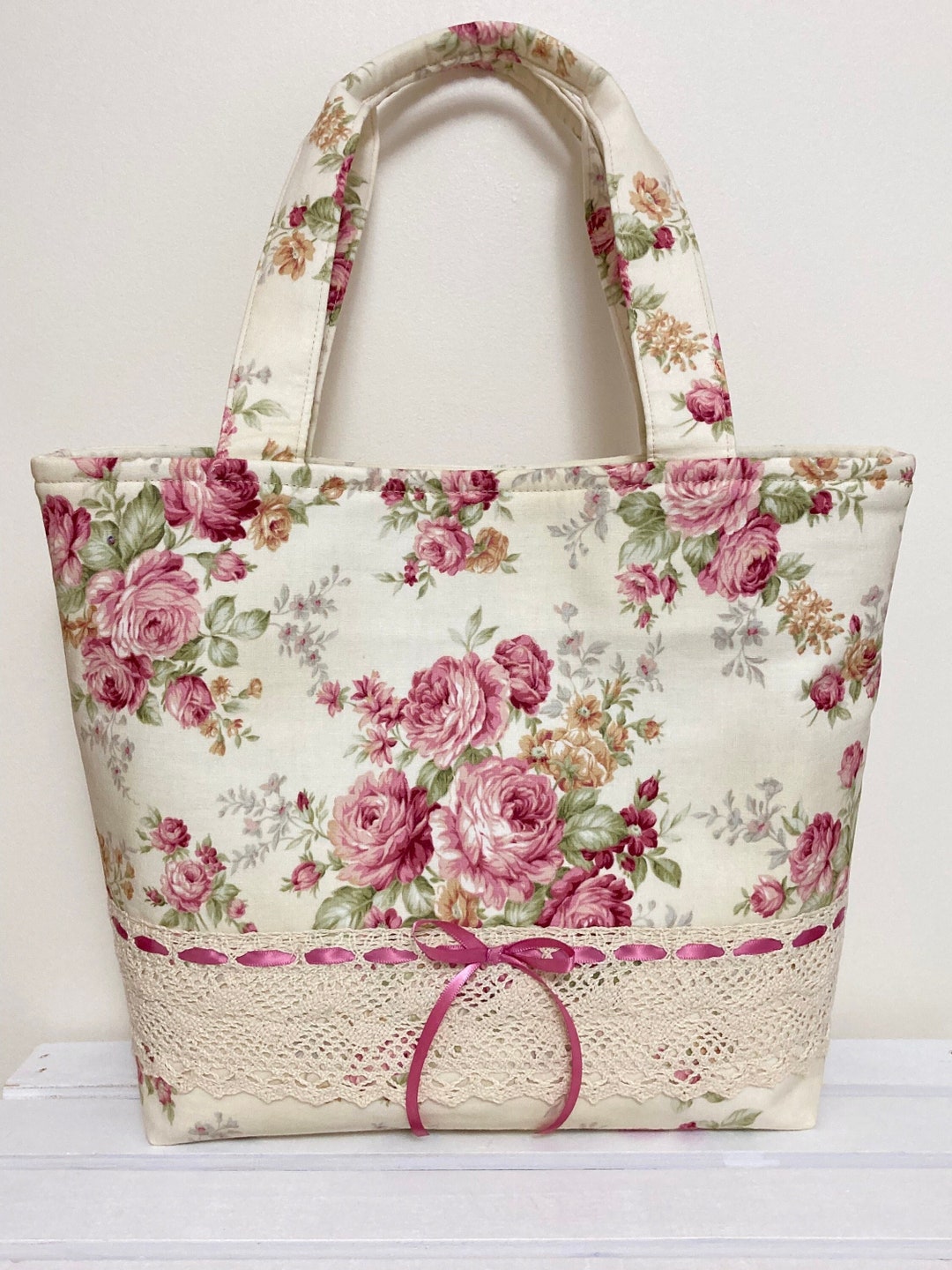 Pink Roses Handbag, Tote, Cottage Rose, Cloth Purse, Shabby N Chic ...