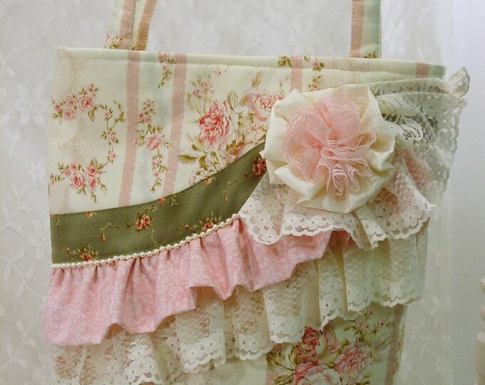 Cottage Rose Shabby Chic Tote Handbagwith Layers of Lace - Etsy