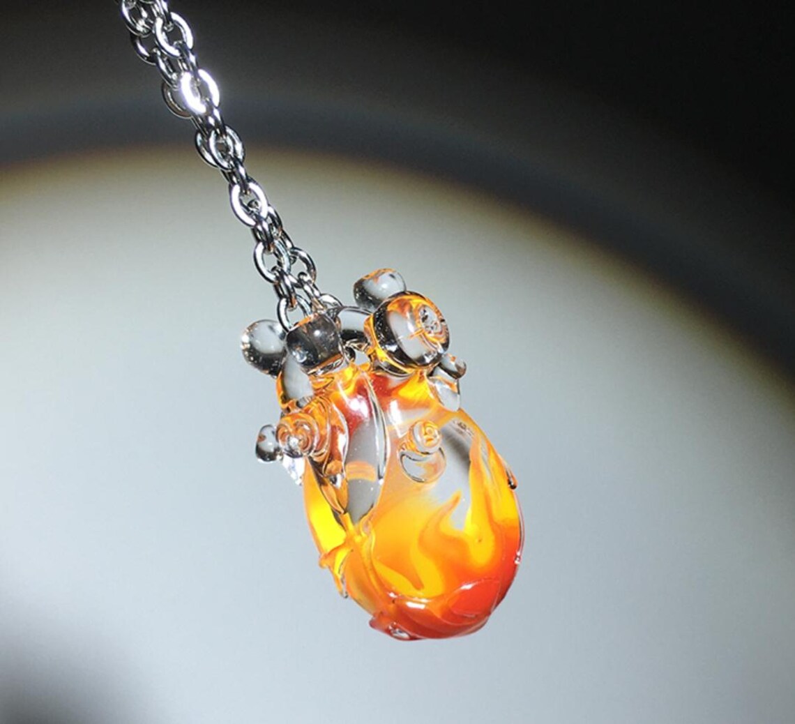 Heart Pendant, Burn Flame, Fire of Desire, Glass Pendant, Fashion ...