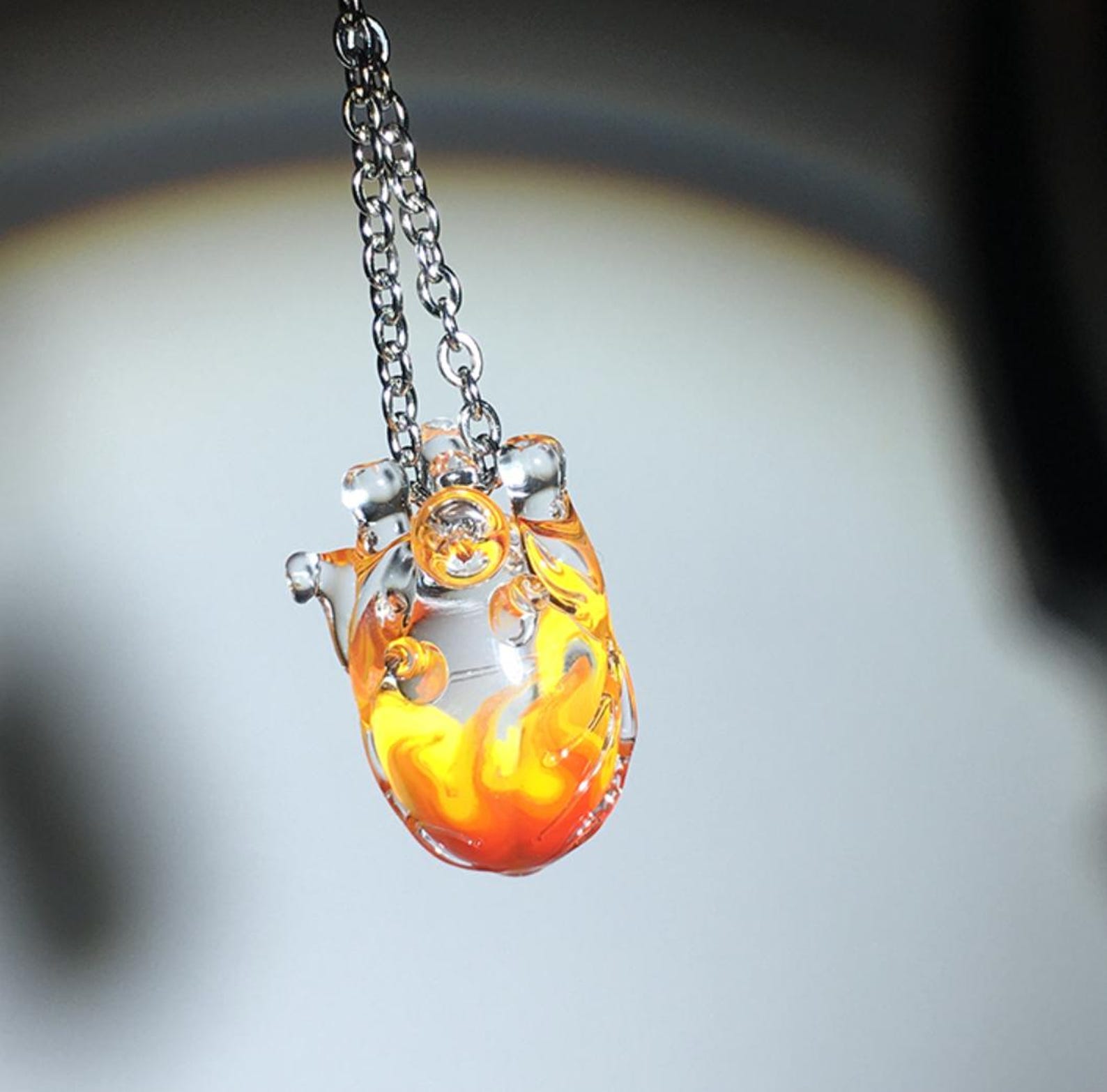 Heart Pendant, Burn Flame, Fire of Desire, Glass Pendant, Fashion ...