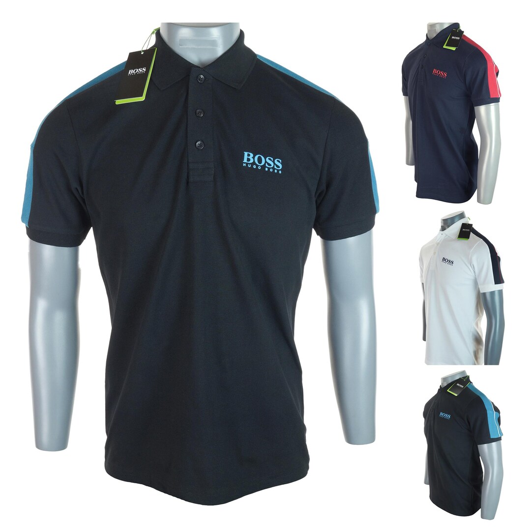 New Men's Hugo Boss Stretch Golf Polo Shirt Embossed Ribbed Shoulder - Etsy