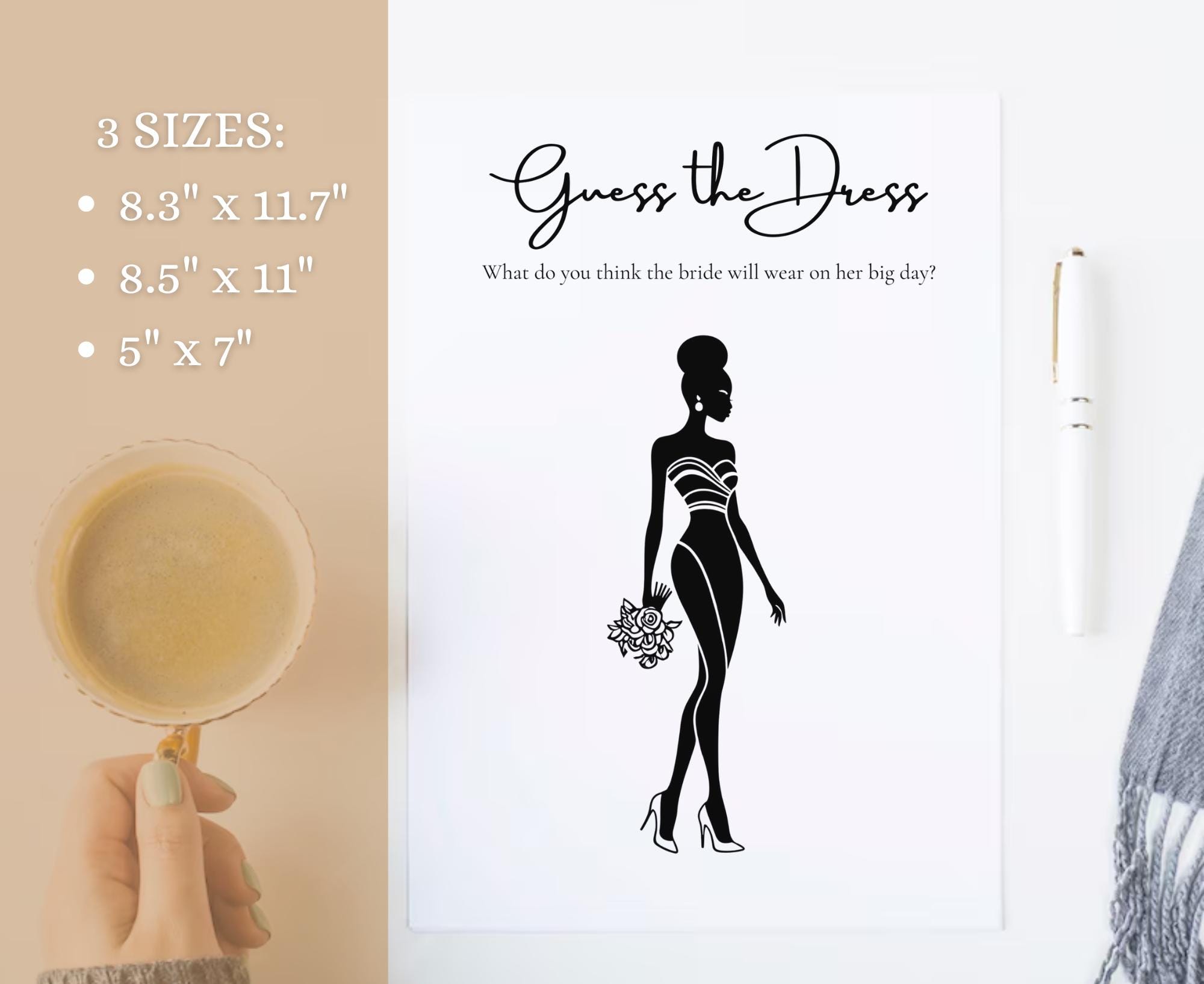 Guess the Dress Game Bridal Shower Printed Bridal Game Reception ...