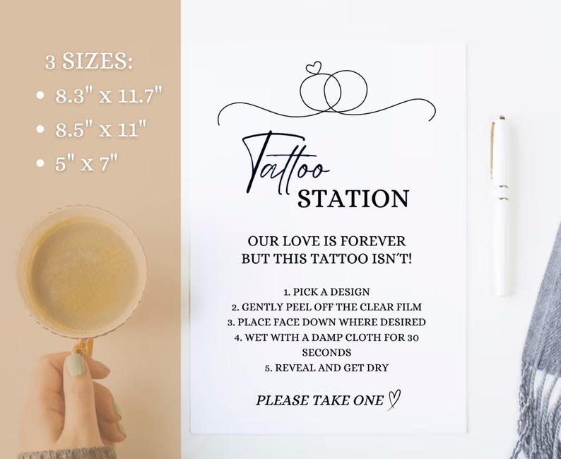 Temporary Tattoo Station Sign Wedding Tattoo Bar Template Wedding Favor ...