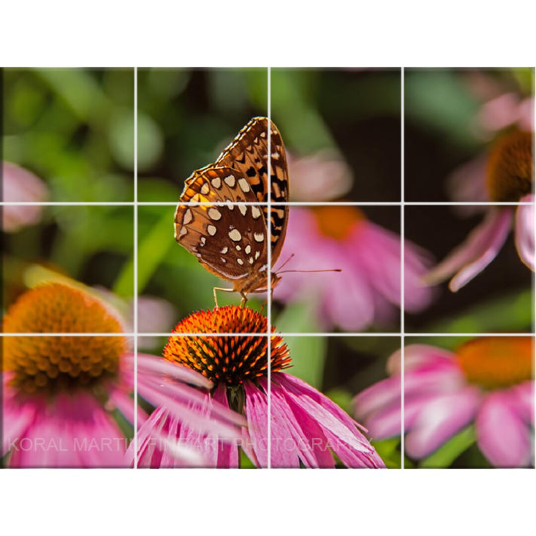 Butterfly & Coneflower Tile Mural - Colorful Kitchen Backsplash, Unique ...
